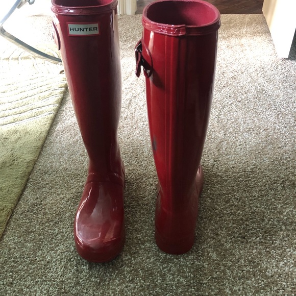 Hunter | Shoes | Tall Glossy Red Hunter Boots | Poshmark